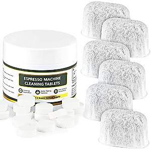 isinlive Espresso Cleaning Kit, Espresso Machine Cleaner Kit Includes 40 Espresso Machine Cleaning Tablets (2g)+ 6 Charcoal Activated Water Filters Replacement for Breville Espresso Maker Models