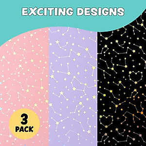 Yoobi College Ruled Spiral Notebook Set - 3-Pack of 1 Subject Notebooks, Pink, Purple & Black Celestial Patterns - 150 Perforated 3-Hole Punched Sheets, For School, Office & Home - 10.5” x 8”