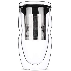 BTAT- Double Wall Glass Tea Cup With Stainless Steel Infuser, 500ml 16oz Glass, Tea Cup with Lid, Tea Infuser Cup, Tea Cup with Filter, Tea Cup with Infuser, Tea Gifts for Tea Lover, Mother's Day Gift