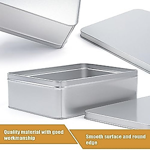 Empty Metal Tins Box with Lid,6 Pack Stainless steel Tins Cans Storage Container for Treats, Gifts, Candle, Favors and Crafts, Silver (7 x 4.3 x 2.2 Inches)