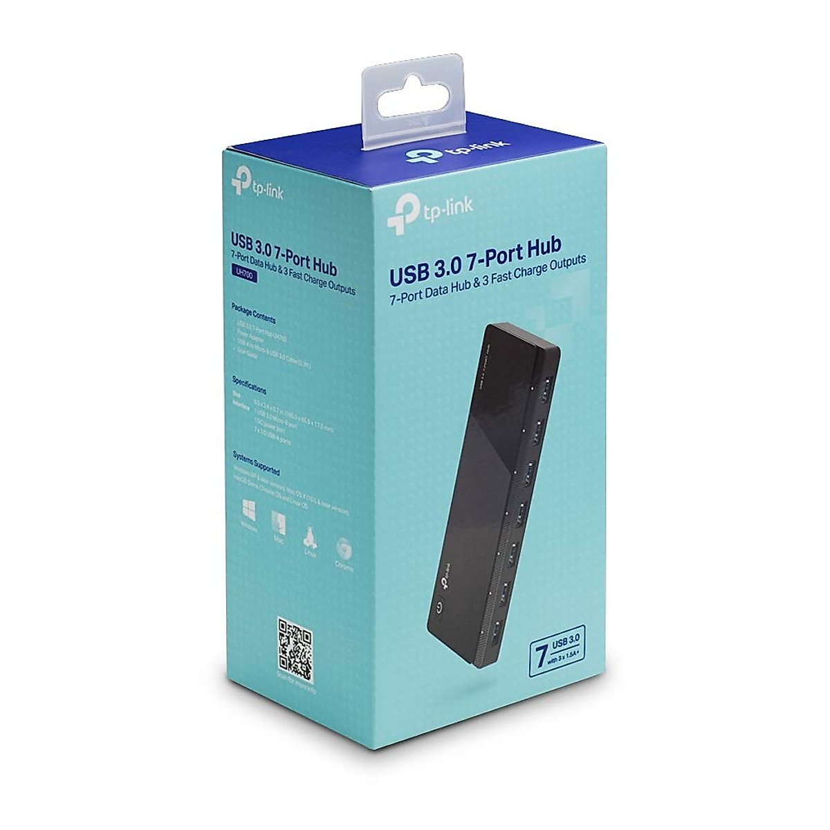 TP-Link [2nd Gen] TP-Link 7-Port USB 3.0 Ultra Slim Hub Including 3 BC 1.2 Charging Ports up to 5V / 1.5A. Compatible with Windows, Mac, Chrome & Linux OS, with Power On/Off Button (UH700)