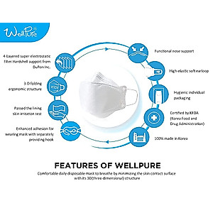 SUMFREE (30 pack) WELLPURE KF94 Kids (Small size), 4 layer protection, 100% Made in Korea, Comfortable breathing, Daily disposable (30)