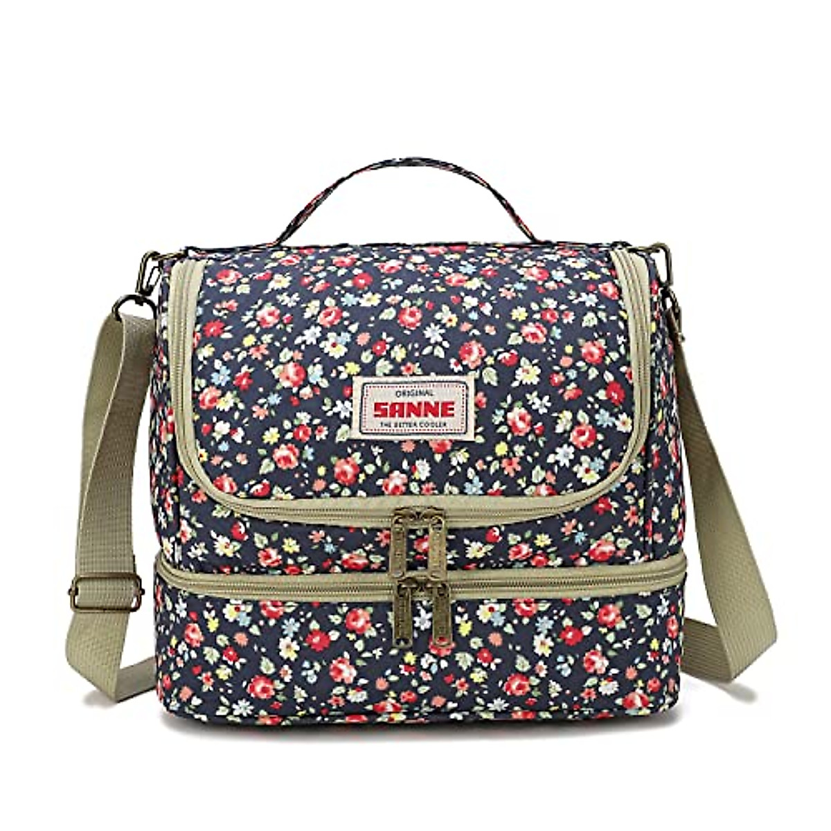 Lunch Bag Tote for Women Men Double Deck Lunch Box with Shoulder Strap Insulated Leakproof Cooler Bag, Blue