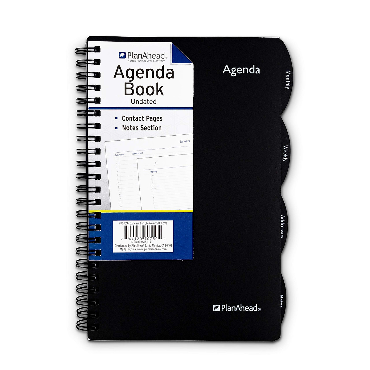 PlanAhead - Weekly & Monthly Undated Life Planner to Increase Productivity, Time Management and Hit Your Goals - Organizer Notebook & Productivity Journal, Start Any time, A5 Size, Last 1 Year, Black