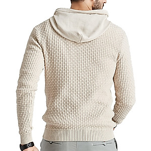 Zaitun Mens Hooded Sweatshirt Long Sleeve Solid Knitted Hoodie Pullover Sweater Khaki