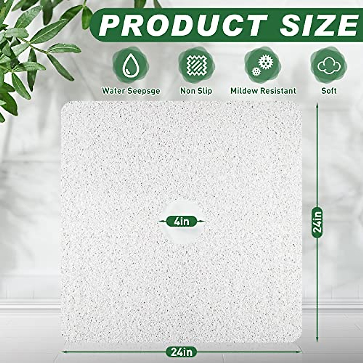 Shower Mat Non Slip,Soft Bath Mat with Drain,Quick Drying PVC Loofah Bathtub Mat for Bathroom,Without Suction Cups,24 x 24 Inch (White)