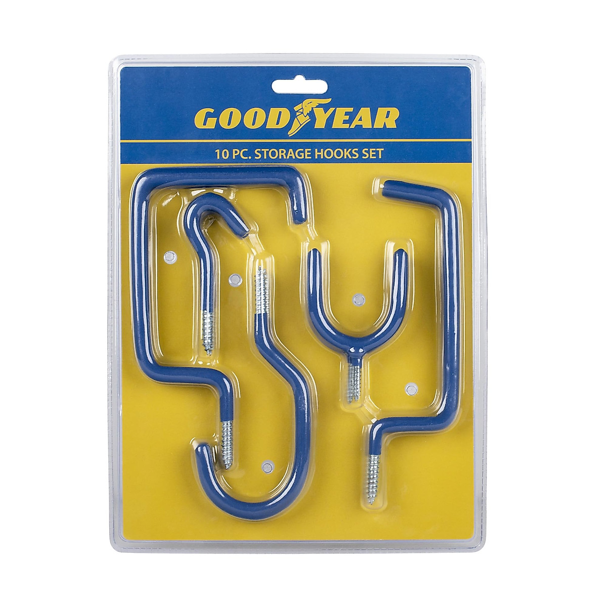 Goodyear Garage Storage Hooks Set - 10 Piece Heavy Duty Multipurpose Anti Slip Garage Hangers Steel Wall Hooks (Blue)
