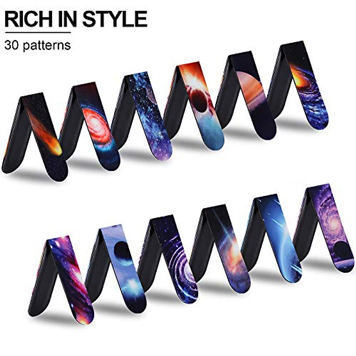 30 Pieces Universe Galaxy Magnetic Bookmark,MWOOT Starry Sky Magnet Page Book Markers Set ,Assorted Magnetic Page Clips Bookmarks for Students Reading(2x6cm,30 Styles)