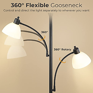 Isloys Floor Lamp, Torchiere Bright Floor Lamp with 2 Reading Lamps for Living Room, Led Floor Lamp with 3 Levels Dimmable Brightness, Industrial Floor Lamp for Reading Offices(3 Bulbs Included)