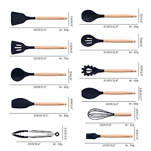 19 Pcs Kitchen Cooking Utensil & Knife Set/Wooden Handles, Heat Resistant Cookware with Staninless Steel Knives Cutting Board Storage Holder, Silicone Spatula Spoon Gadgets Set