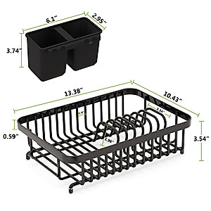 1Easylife Dish Drying Rack with Anti Rust Frame, Small Dish Drainer Rack for Kitchen Counter, Sink Dish Rack on Counter with Utensil Holder and Non-Slip Rubber Feet Rustproof for Organizer Storage