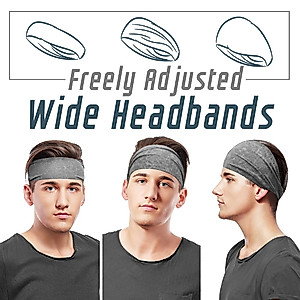MYKURS 10 PCS Workout Headbands for Men and Women, Wide Sweat Bands Yoga Headbands No Slip, Mens Sports Headbands for Long Hair