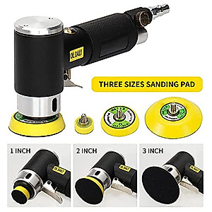 SI FANG 48Pcs 1'' 2'' 3'' Mini Random Orbital Air Sander Kit,High Speed Mini Pneumatic Sander Polisher for Auto Body Work, Includes 1/2/3in Polishing Sponge & Wool Pads Sandpapers(Black Kit)