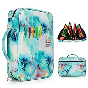 YOUSHARES 300 Slots Color Pencil Case - Pen Case Organizer with Handy Wrap & Zipper, Multilayer Holder for Prismacolor Colored Pencils & Gel Pen (Marble Green)