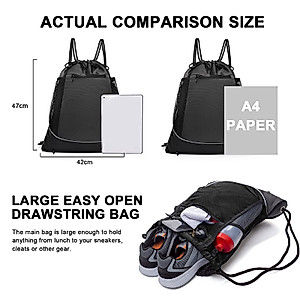 KAEGREEL Drawstring Soccer Bag for Boys, Foldable Basketball Backpack Gym Bag Sackpack Sports Sack with Detachable Ball Mesh Bag for Volleyball Baseball Yoga, Grey