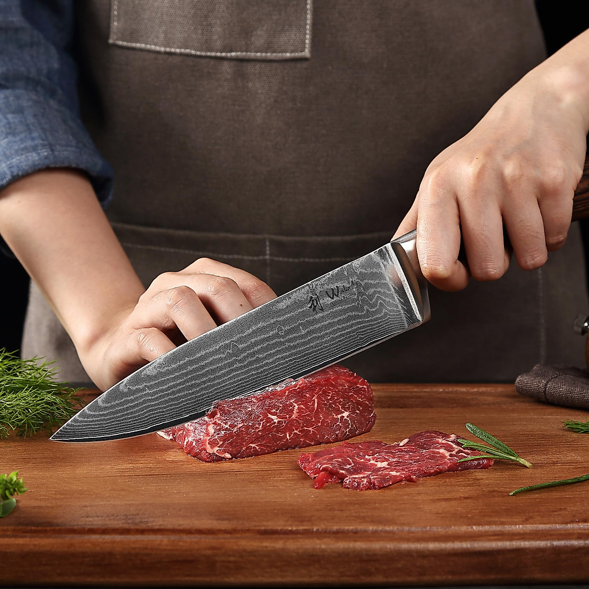 Wakoli Chef Knife, 8-inch Blade Damascus Knife made from 67 Layers of Damascus Steel with VG10 Core, Ergonomic Kitchen Knives with Pakkawood Handle for All Tasks in Gift Box (EDIB)