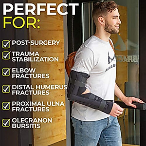 BraceAbility Elbow Immobilizer Brace | Removable Long Arm Cast and Soft Forearm Orthosis Splint for Broken Supracondylar, Distal Humerus, Proximal Ulna Fracture or Olecranon Bursitis (S/M)