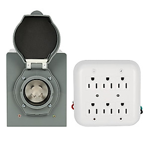 ZDHQLHJ NEMA L14-30P to (6) NEMA 5-15R Through-The-Wall PWR Transfer Kit with LED, 300 Watt, Portable, Generator Power Supply