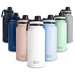 BOZ Stainless Steel Water Bottle XL (1 L / 32oz) Wide Mouth, BPA Free, Vacuum Double Wall Insulated (Ivory White)