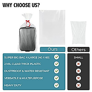 [ 10 COUNT ] 40x60 inches Clear Giant Size Jumbo Big Storage Bags for Covering & Protecting Big Items from Dust, Moisture, Water Damage; Fits Bulky Toys, Outdoor Seasonal Furniture, Home or Office Appliances, Luggage, Quilts, Comforters