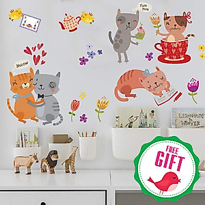Cat Wall Stickers for Kids - Baby Vinyl Home Décor - Cute Animal Decals for Bedroom Playroom