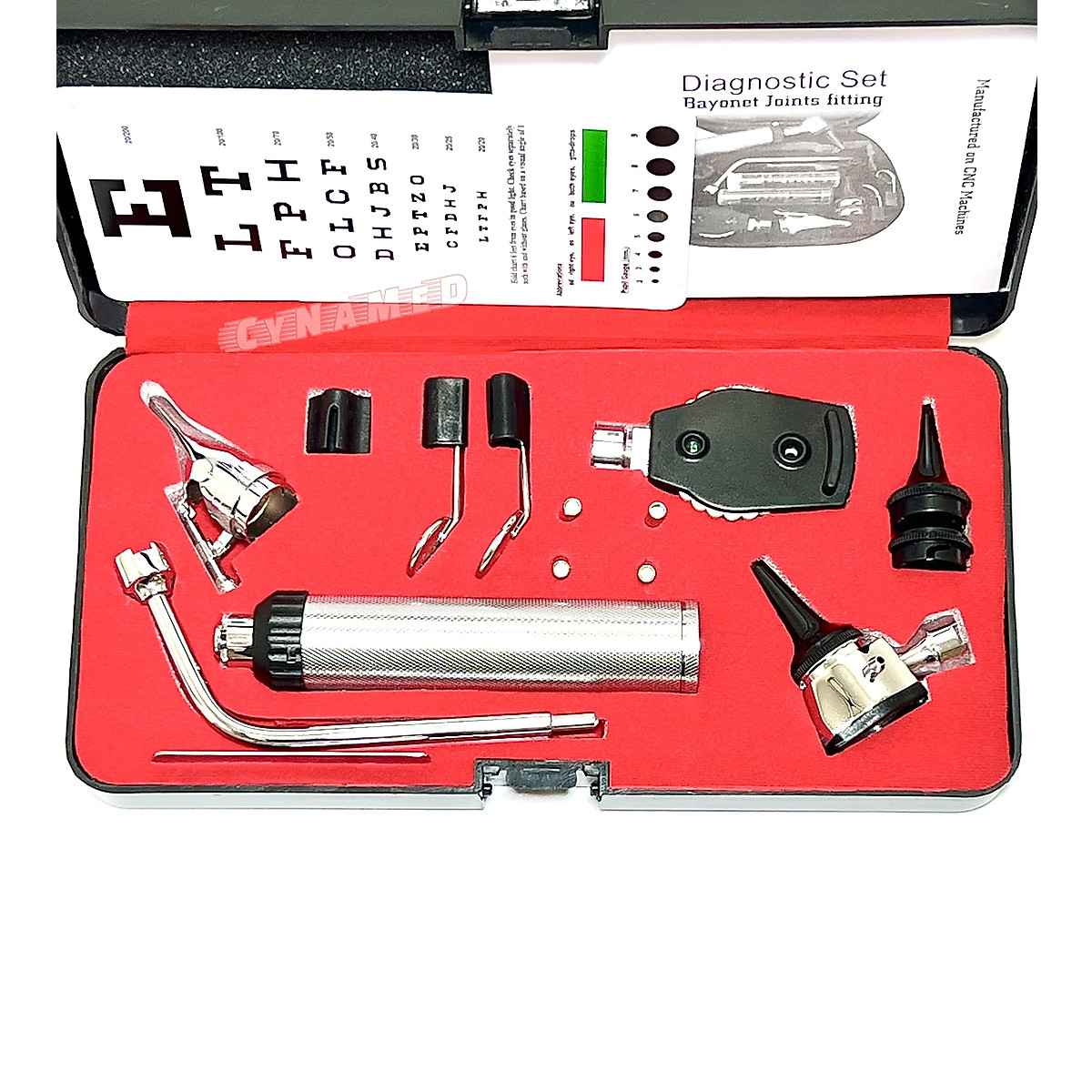 Cynamed New 3.2V Bright White Led Otoscope Set Includes 3 Sizes of reuseable Specula Plus Hard Case Plus 3 Replacement Bulbs Cynamed
