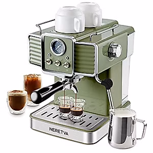 Neretva 15 Bar Espresso Machine with Milk Frother, 1350W, 54 Oz Water Tank - For Home Barista