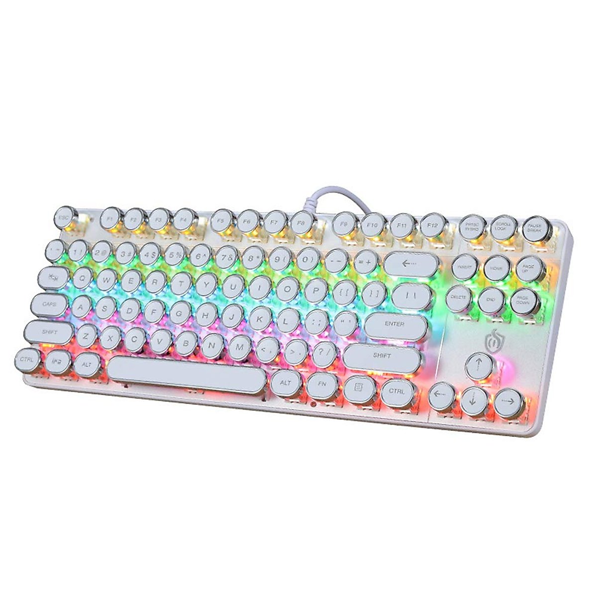 K917 RGB Mechanical Gaming Keyboard 87Key Retro Keyboard-Blue Switch-LED Backlit- Round Keycaps Anti-Ghosting Mechanical Illuminated Keyboard for PC Gaming and MAC (Retro-White)