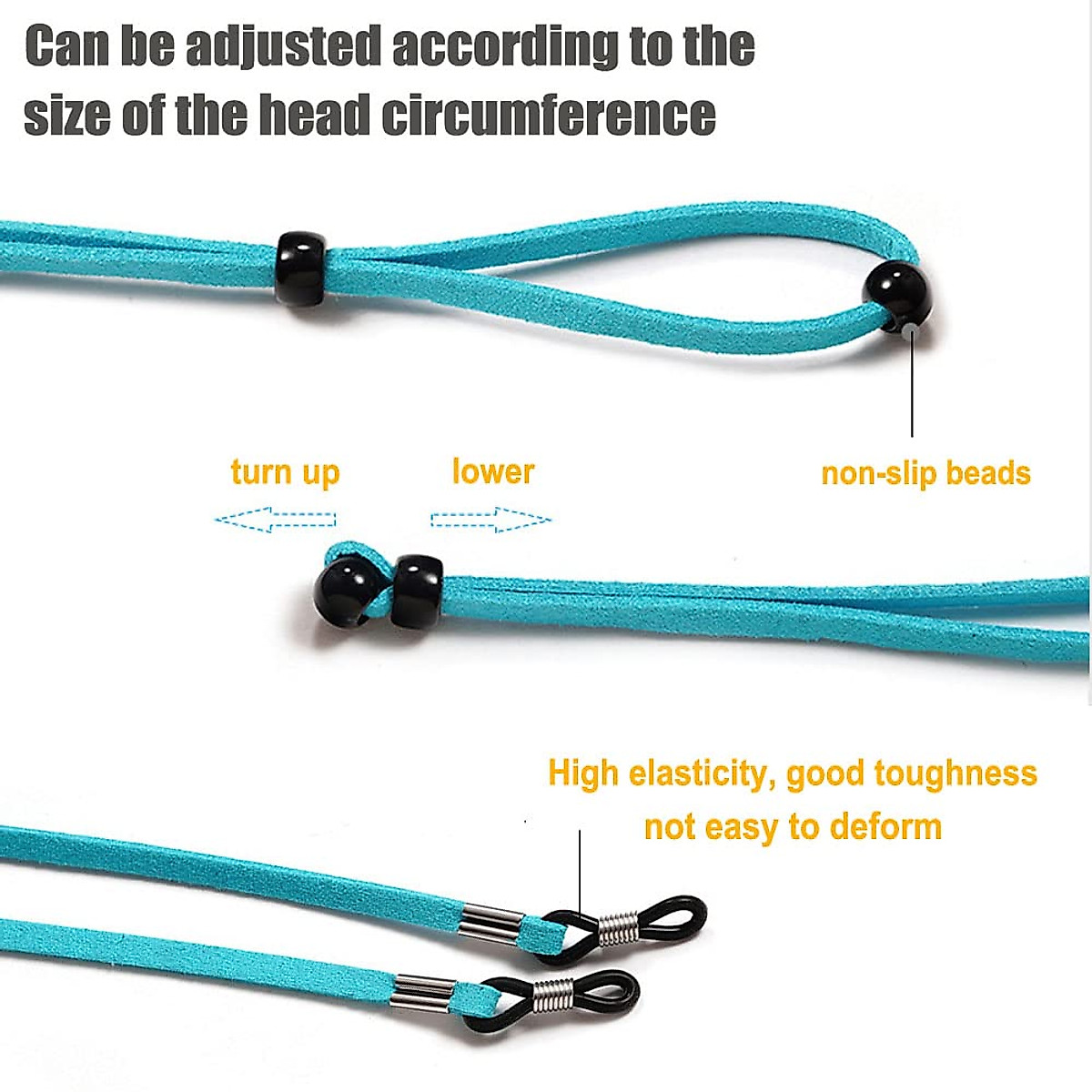 8PCS Premium Leather Eyeglass Straps, Adjustable Eyewear Retainers, Anti slip Eyeglass Chains Lanyard, Black, Gray, Brown, Blue, Dark Blue, Purple, Red 15 YJS Yjs001