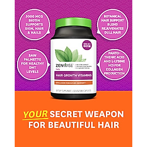 Zenwise Hair Growth Vitamins - Hair Loss Treatment with Biotin, Saw Palmetto DHT Blocker, and Vitamins to Stimulate Faster Regrowth and Curb Thinning - Supplement for Men and Women - 120 Count