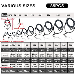 75pcs Both Feet Stainless Steel Ceramics Bait Casting Rod Guides and 10pcs Rod Tips (75pcs Both Foot Ceramics Rod Guides and 10pcs Rod Tips)