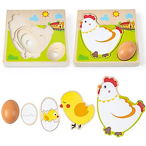 Funsland Wooden Puzzles for Toddlers Age 1-3, Montessori Toddler Toys Jigsaw Chick Growth Toddler Puzzles Ages 2-4, Educational Learning Puzzles for Kids Ages 3-5, Birthday Gifts for Baby Girls Boys