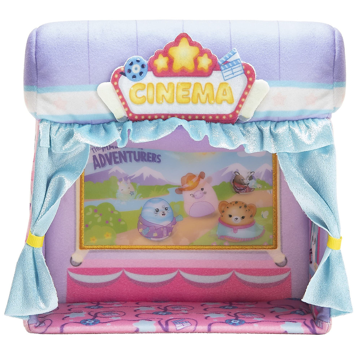 Squishville Mini-Squishmallows Cinema Playset - Includes One 2-Inch Plush, Pretzel Chair, Popcorn Bucket - Irresistibly Soft, Colorful Plush
