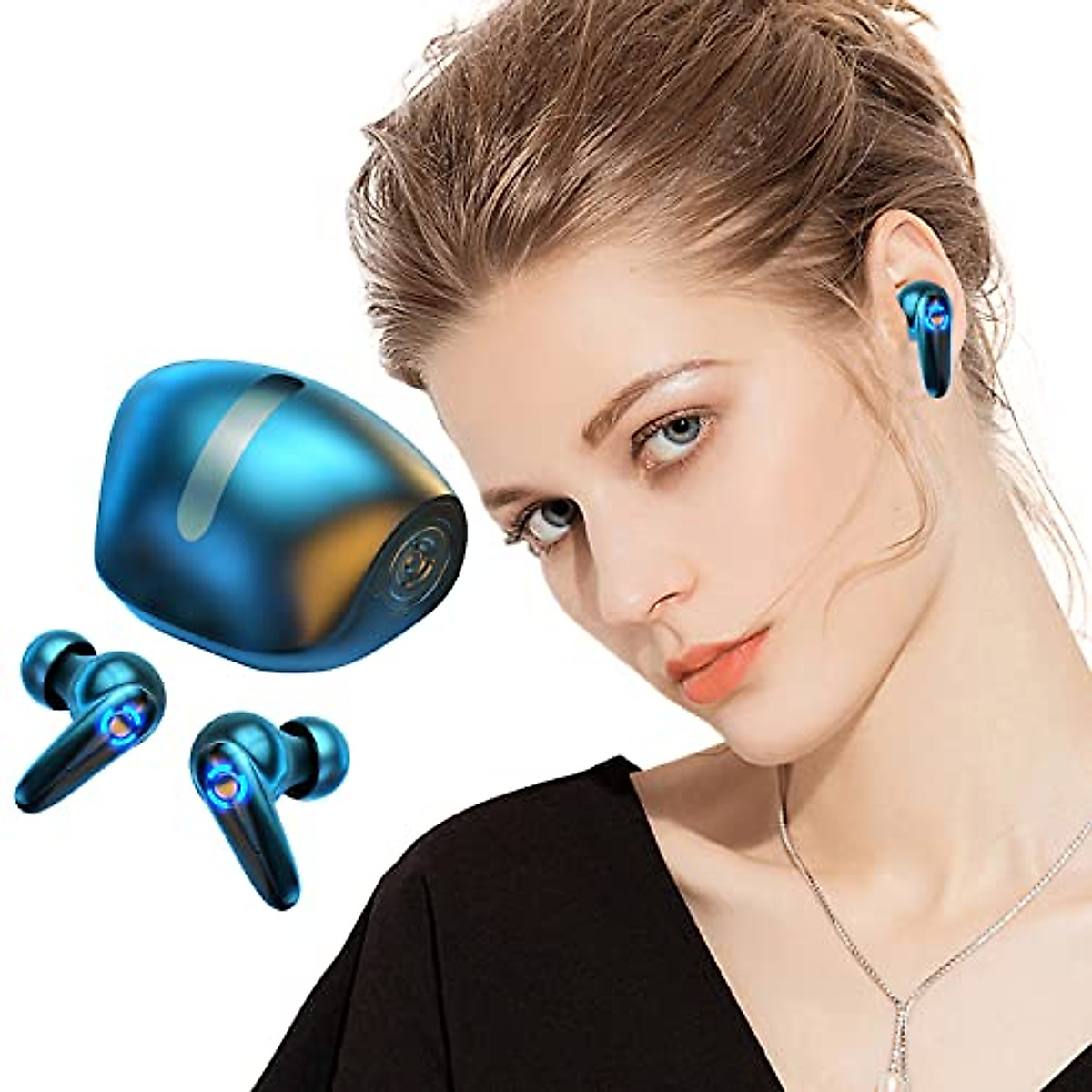 New Bluetooth 5.2 Earbuds, Touch-Control TWS-Headphones, with Insensible Wearing, Noise Cancelling, Low Latency, for Sports Working Music