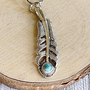 Silver Boho Feather Western Turquoise Zipper Pull for Backpacks, Cute Rhinestone Purse Charms, Unique Custom Handbag Jewelry, Personalized Zipper Charms, Camera Bag Charms, Cool Key Chain Charm
