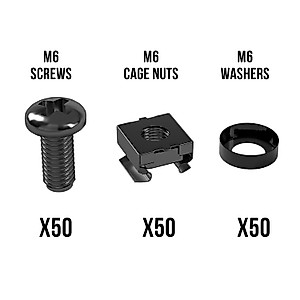 50 Pack of Black M6 Cage Nuts & Screws for Rack Mount Equipment Server 19" and 10" Cabinet, Patch Panel, Server Shelves Fixing & Installation Screws & Cage Nuts Wall Mount Server Network Enclosure