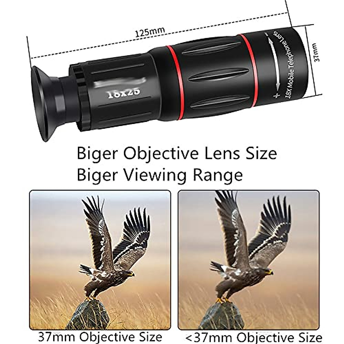 JFGJL 18X Monocular Zoom Optical Cell Phone Lens Universal for Smartphones Clip Telephoto Camera Lens