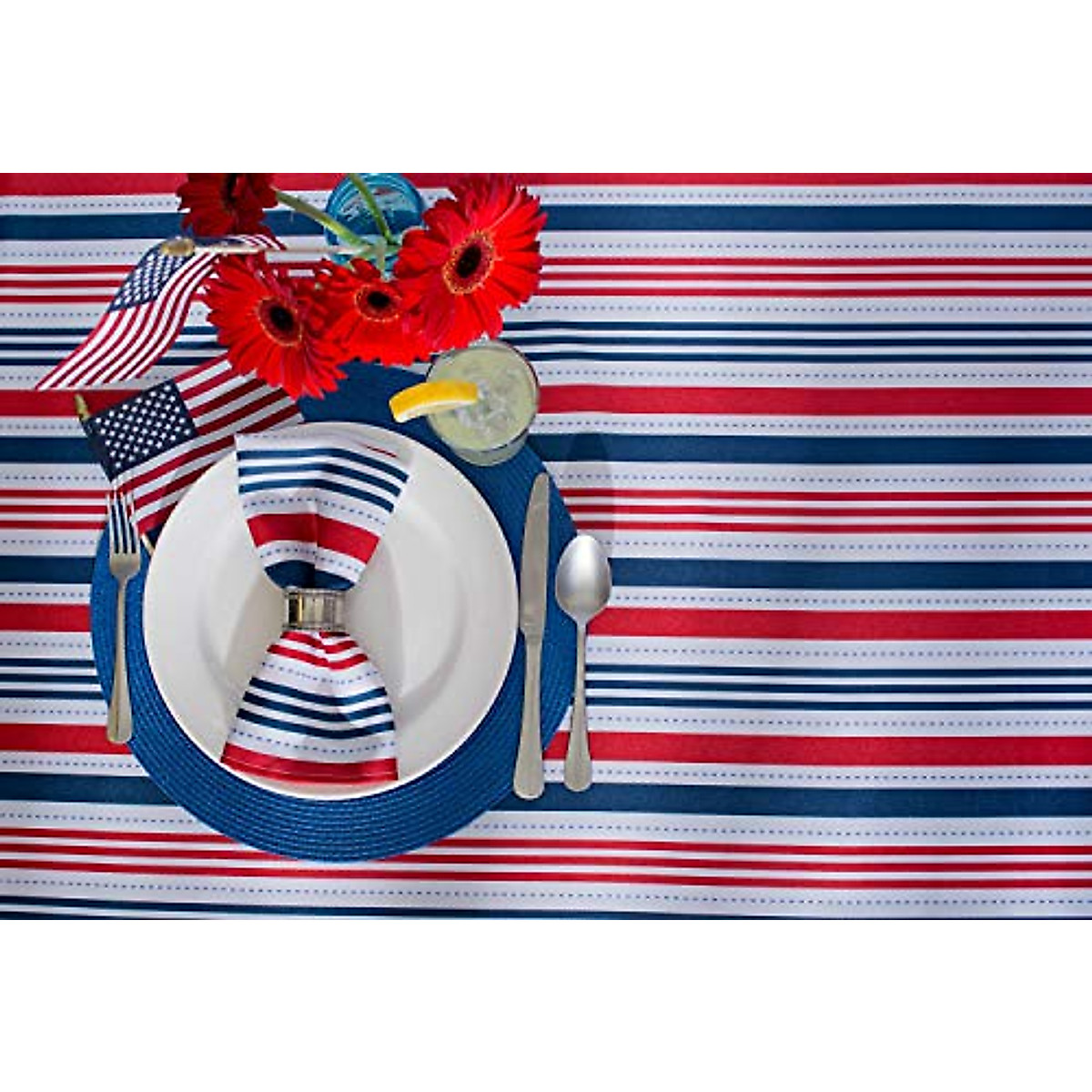 DII Patriotic Stripes Tabletop Collection, Stain Resistant & Waterproof, Table Runner, 14x72, Red, White, & Blue