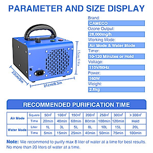 CAMECO Ozone Generator with Air & Water Modes 28,000mg/h, O3 Ozone Machine Ionizer Air Purifier, Commercial & Industrial Deodorizer for Water, Home, Cars, Office, Basement, Garage, Pets, Smoke