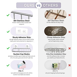 3 in 1 Sink Caddy Sponge Holder, VIS'V 304 Stainless Steel Adhesive Kitchen Sink Basket Sponge Holder Brush Holder Dishcloth Hanger Kitchen Sink Accessories Organizer Rack with 2 Suction Cups - Silver