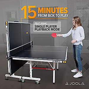JOOLA Rally TL - Professional MDF Indoor Table Tennis Table w/ Quick Clamp Ping Pong Net & Post Set - 10 Minute Easy Assembly - Corner Ball Holders - Ping Pong Table w/ Playback Mode,