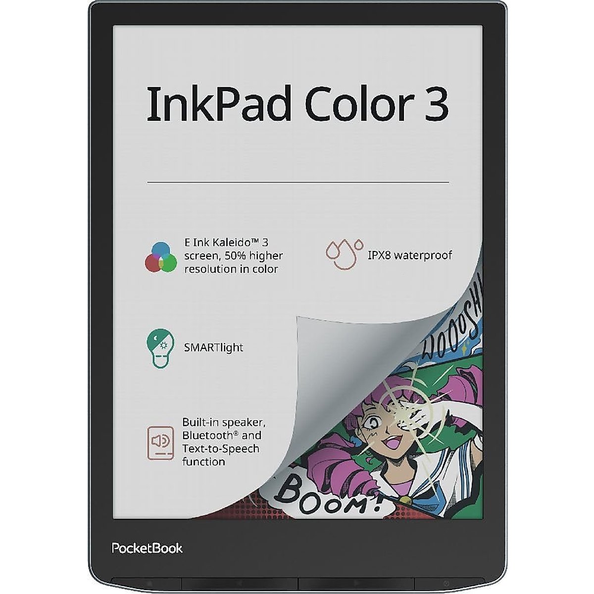PocketBook InkPad Color 3 E-Book Reader | Enhanced 7.8'' Color E-Paper E-Ink Screen | Eye-Friendly E-Reader for Comics | SMARTlight | Audiobooks & Text-to-Speech | Bluetooth® & Built-in Speaker