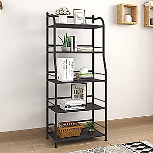 FKUO 5 Tier Metal Shelf Storage Shelves Living Room Bookshelf Bathroom Corner Storage Rack for Kitchen,Indoor Plant Stand (Matte Black, 5 Tier)