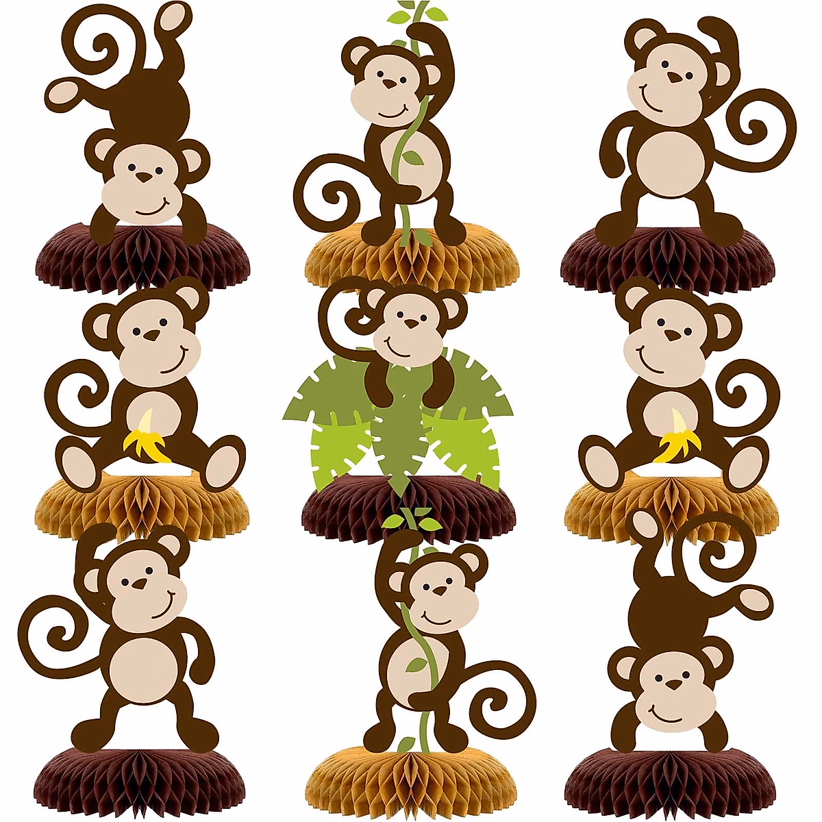 Monkey Honeycomb Table Centerpieces Jungle Party Decorations,Kids Jungle Safari Animal Themed Birthday Baby shower Party Supplies,Monkey Table Toppers Centerpieces Decor