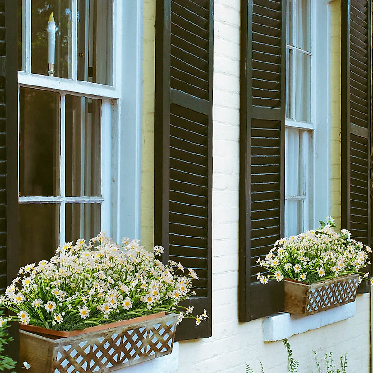 JOYGAR 8 Bundles Artificial Daisy Flowers Fake Sunflowers UV Resistant No Fade Faux Greenery Faux Plastic Flowers for Wedding Garden Hanging Planter Indoor Porch Patio Office Home Decoration(White)