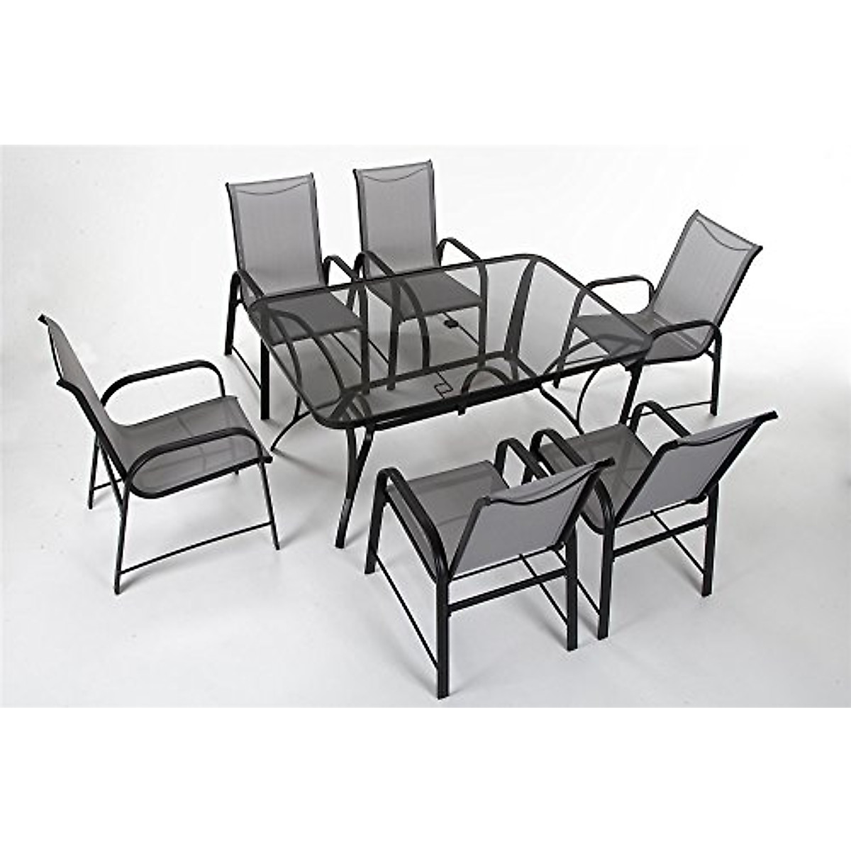 Cosco Outdoor Dining Set, 7 Piece, Gray Frame, Light Gray Sling