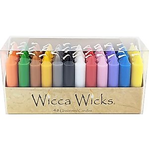 Wicca Wicks - Box of 48 Colored Candles | 4 inches Tall & 3/4 inch Diameter | Witchcraft Supplies for Your Personal Wiccan Altar, Spells, Charms & Intentions | Witchy Room Decor | Taper Candlesticks