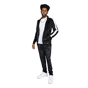 G-Style USA Men's Velvet Velour Tracksuit Set - Zipper Jacket and Sweatpants ST851 - Black - Large