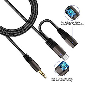 USB C to 3.5mm Aux Cable with Charger, 2 in 1 USB C to 3.5mm Car Stereo Headset Audio Cable with Charging Adapter Compatible with Samsung Galaxy S22/S22 Ultra/S21/S21FE/Note 10, Google Pixel 5/4/3/2