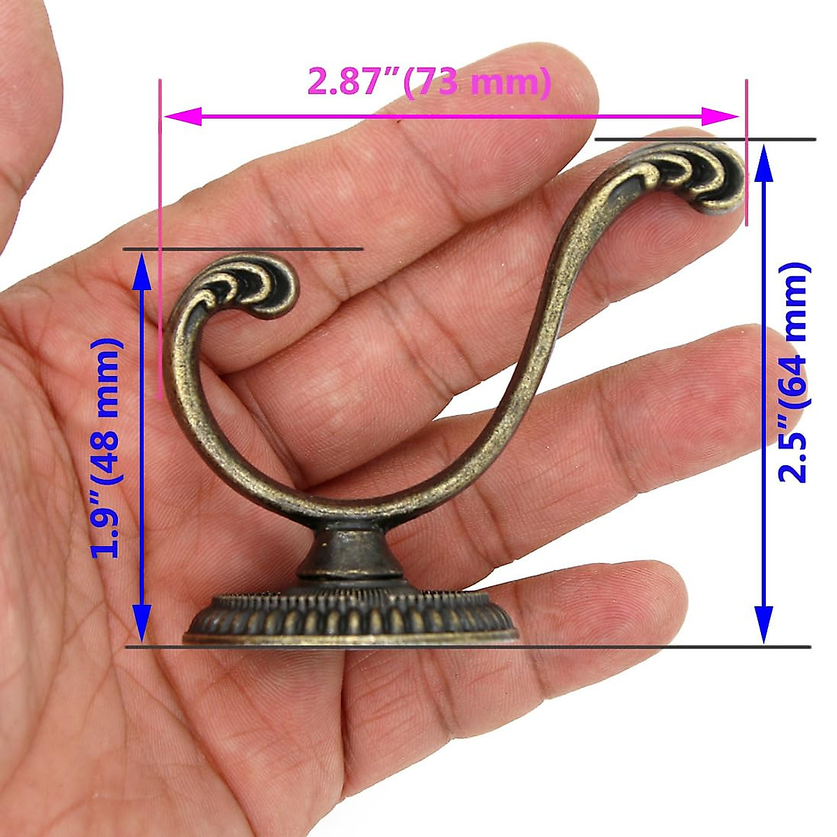 LXZ 4 PCs Antique Brass Wall Mounted Hooks - Wall Hooks - Hat Hangers Robe Hooks, Height 2.9-in (7.3 cm)